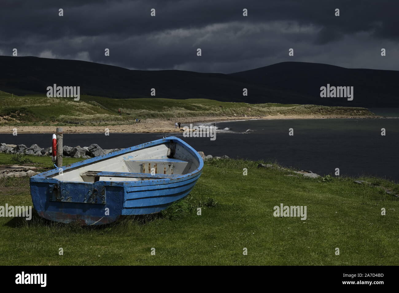 Blue Boat, Brora, Sutherland Stock Photo - Alamy