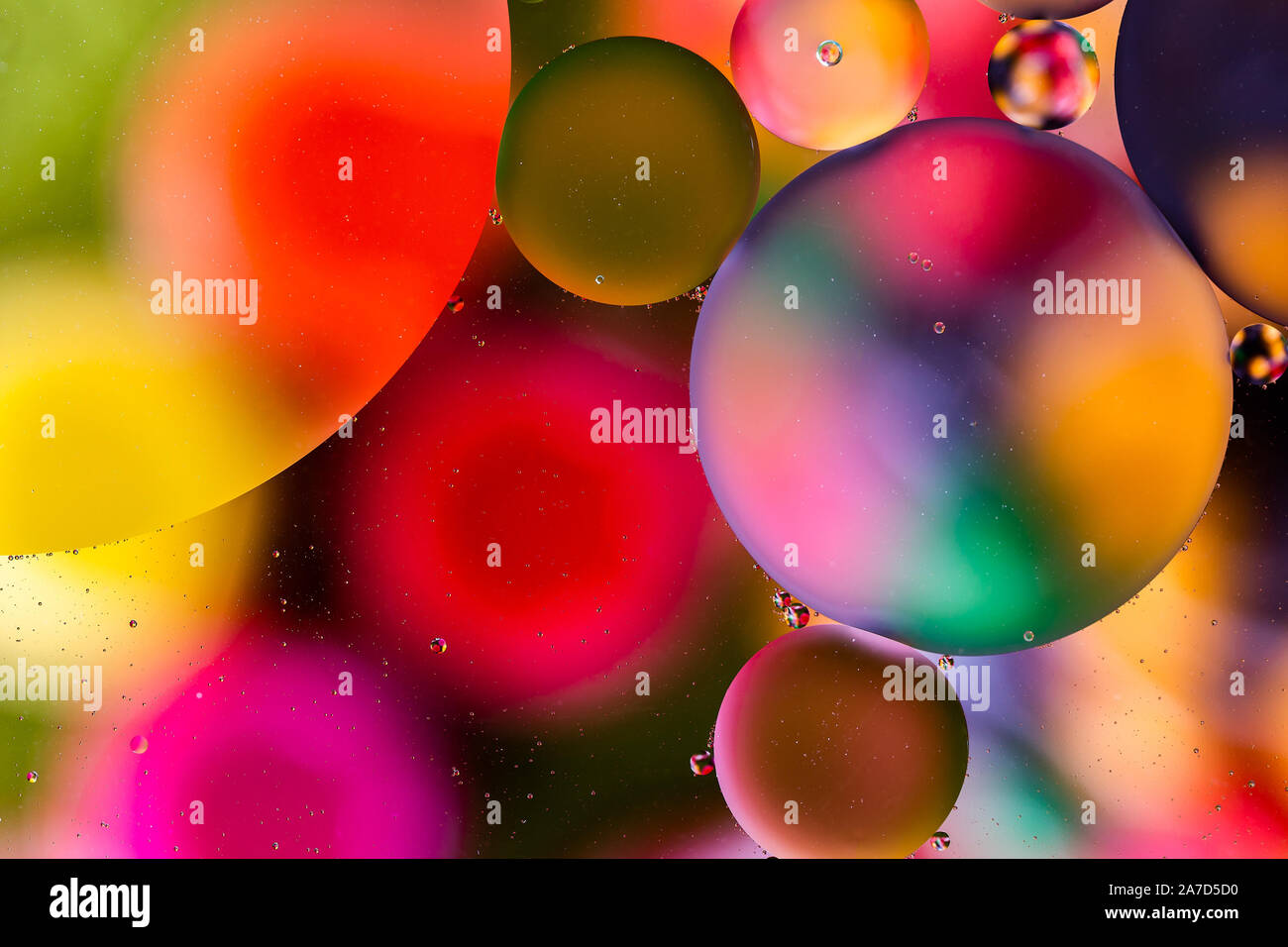 colorful surface with abstract round shapes structure of oil in water ...