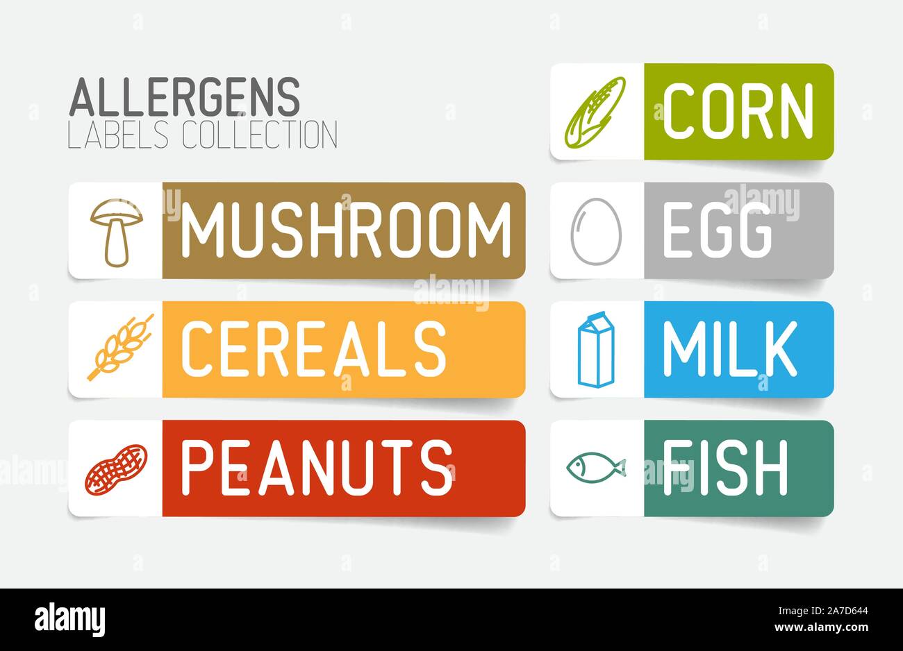 Vector label set for allergens (milk, fish, egg, gluten, wheat, nut ...