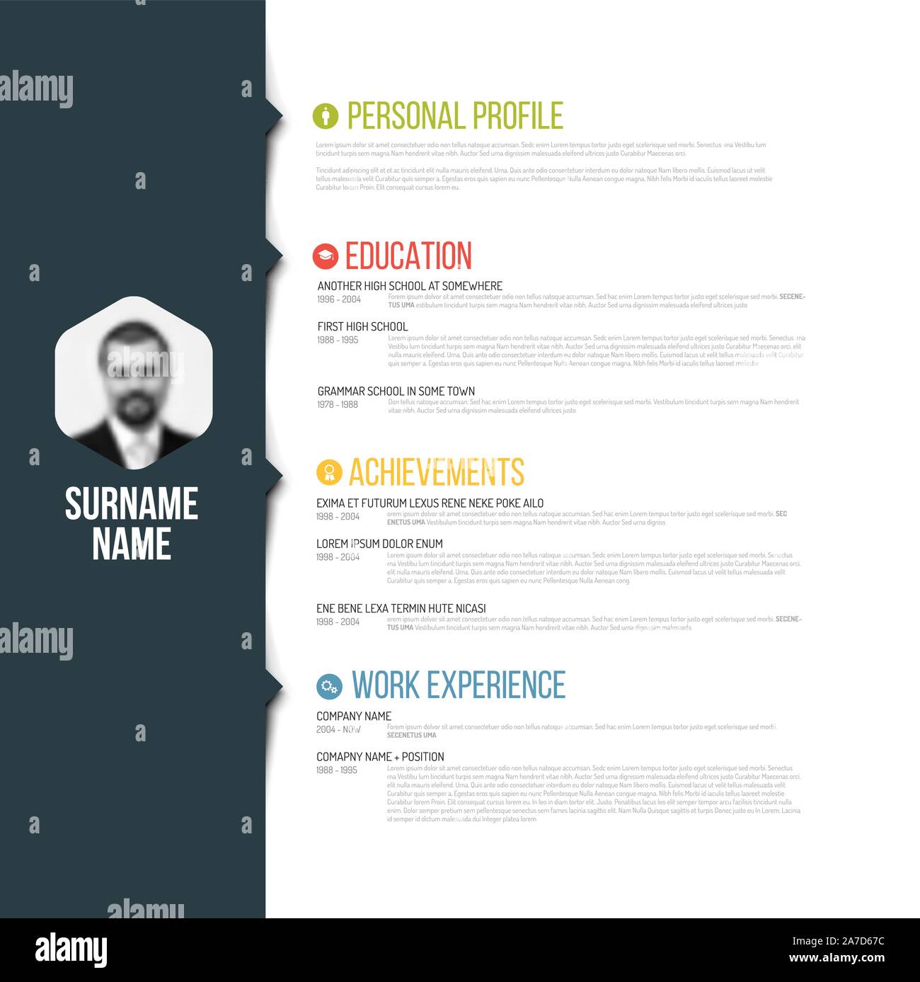 Vector minimalist cv / resume template design with profile photo Stock ...