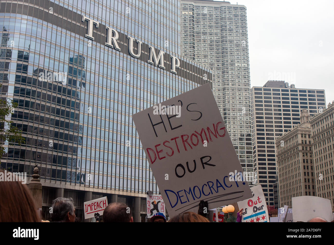 CHICAGO, ILLINOIS / USA - OCTOBER 28, 2019: Protesters march outside ...