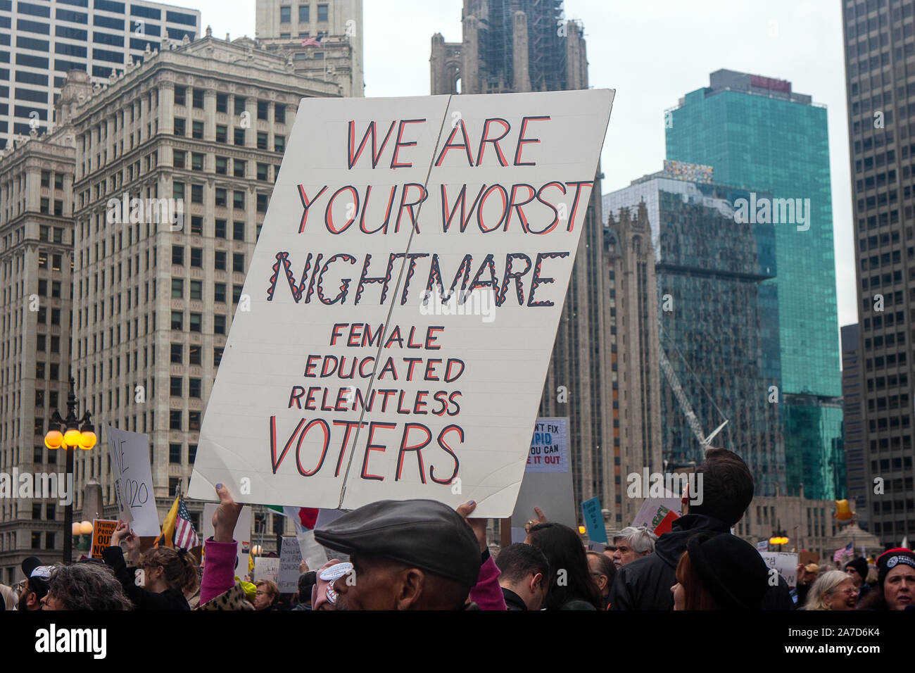 CHICAGO, ILLINOIS / USA - OCTOBER 28, 2019: Protesters march outside ...