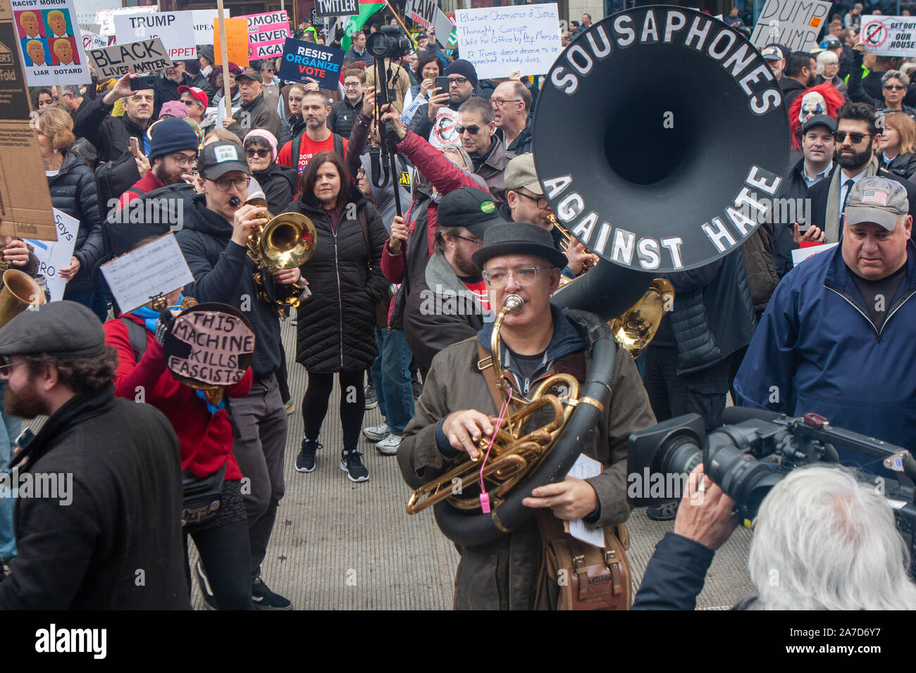 CHICAGO, ILLINOIS / USA - OCTOBER 28, 2019: Protesters march outside ...