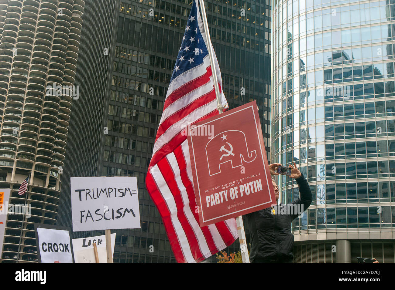 CHICAGO, ILLINOIS / USA - OCTOBER 28, 2019: Protesters march outside ...
