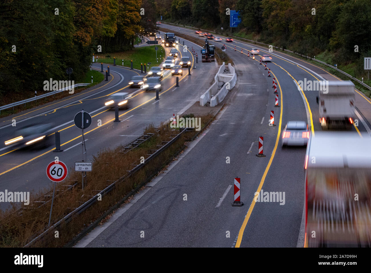 autobahn, roadworks on a highway Stock Photo - Alamy