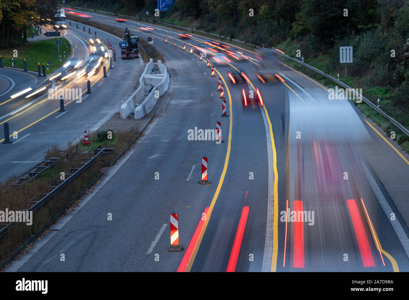 autobahn, roadworks on a highway Stock Photo - Alamy
