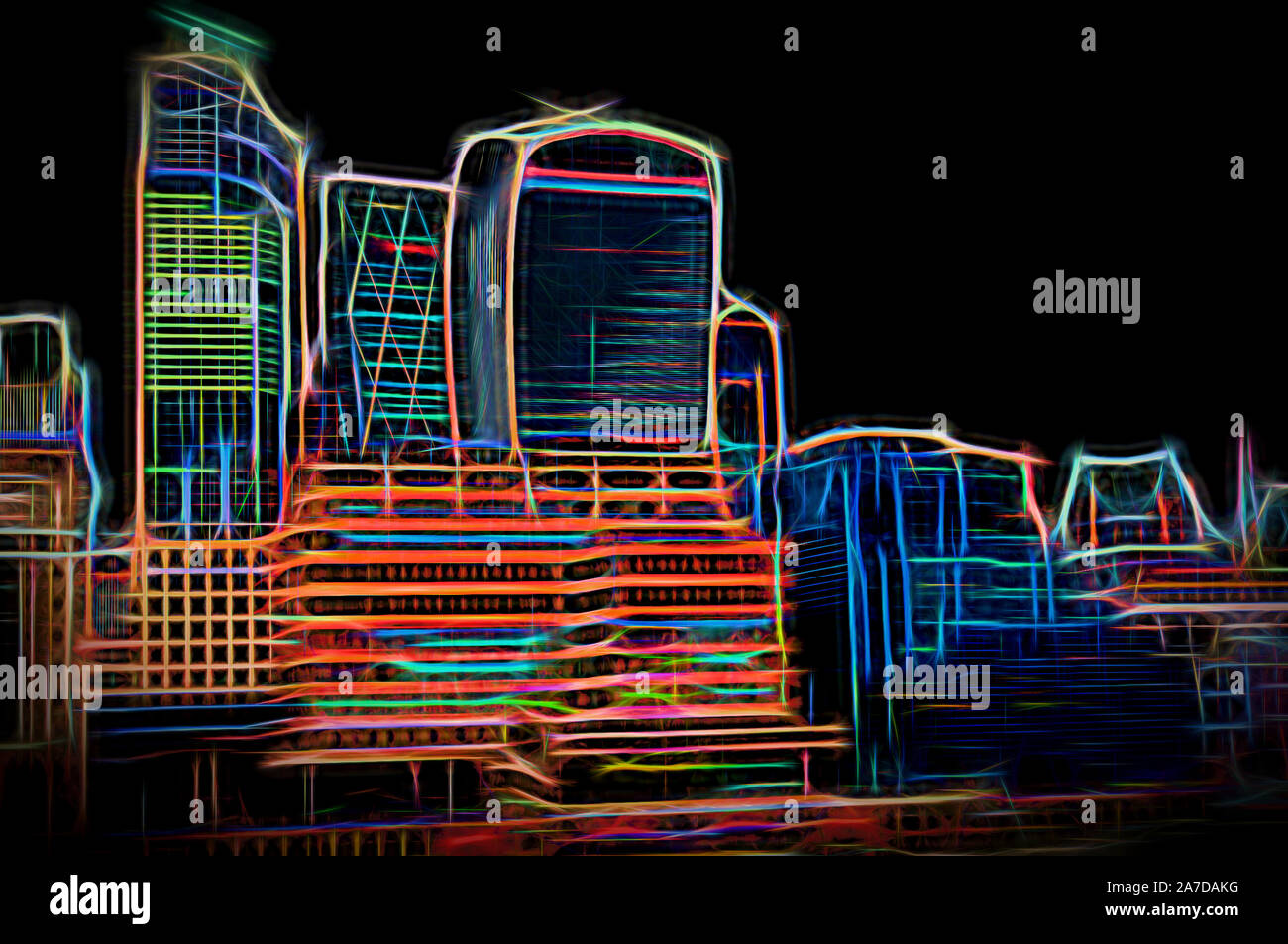 Night city illustration with neon glow and vivid colors. Futuristic ...
