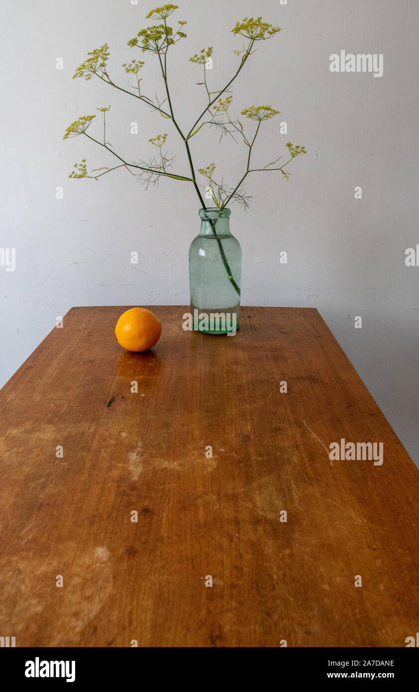 Flowering fennel in a large glass bottle with an orange Stock Photo - Alamy