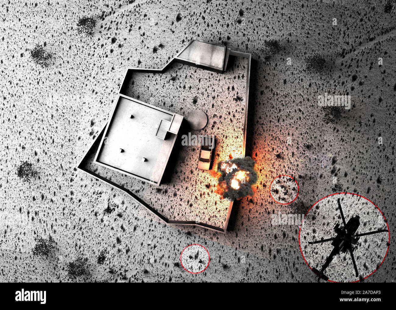 Raid on Al-Baghdadi compound in Barisha, Syria. 3d render. Secret ...