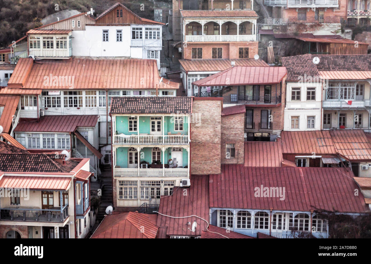 residential old retro slum quarter street in the city of Georgia Stock ...