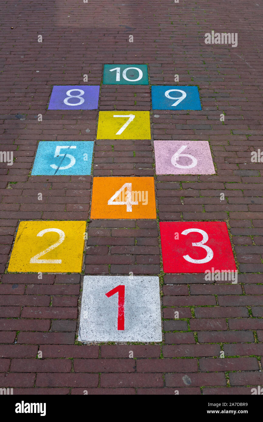 Colourful Hopscotch Playground Markings Numbers at Pavement Stock Photo ...