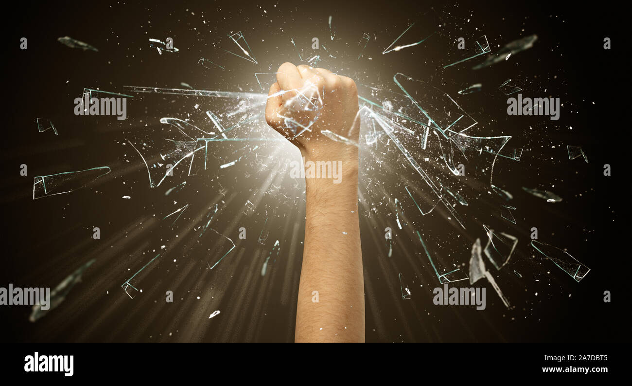 Big hand hits intense and breaks glasses Stock Photo - Alamy