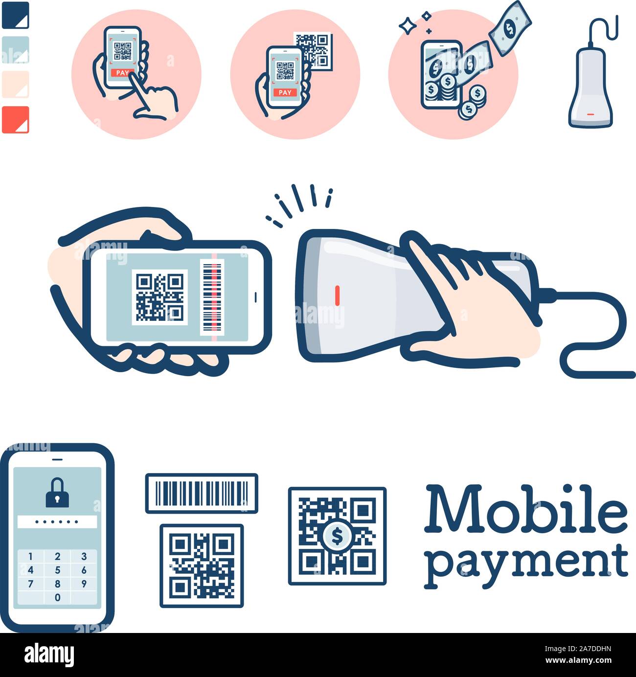 Illustration of QR code payment by smartphone. It's vector art so it's ...