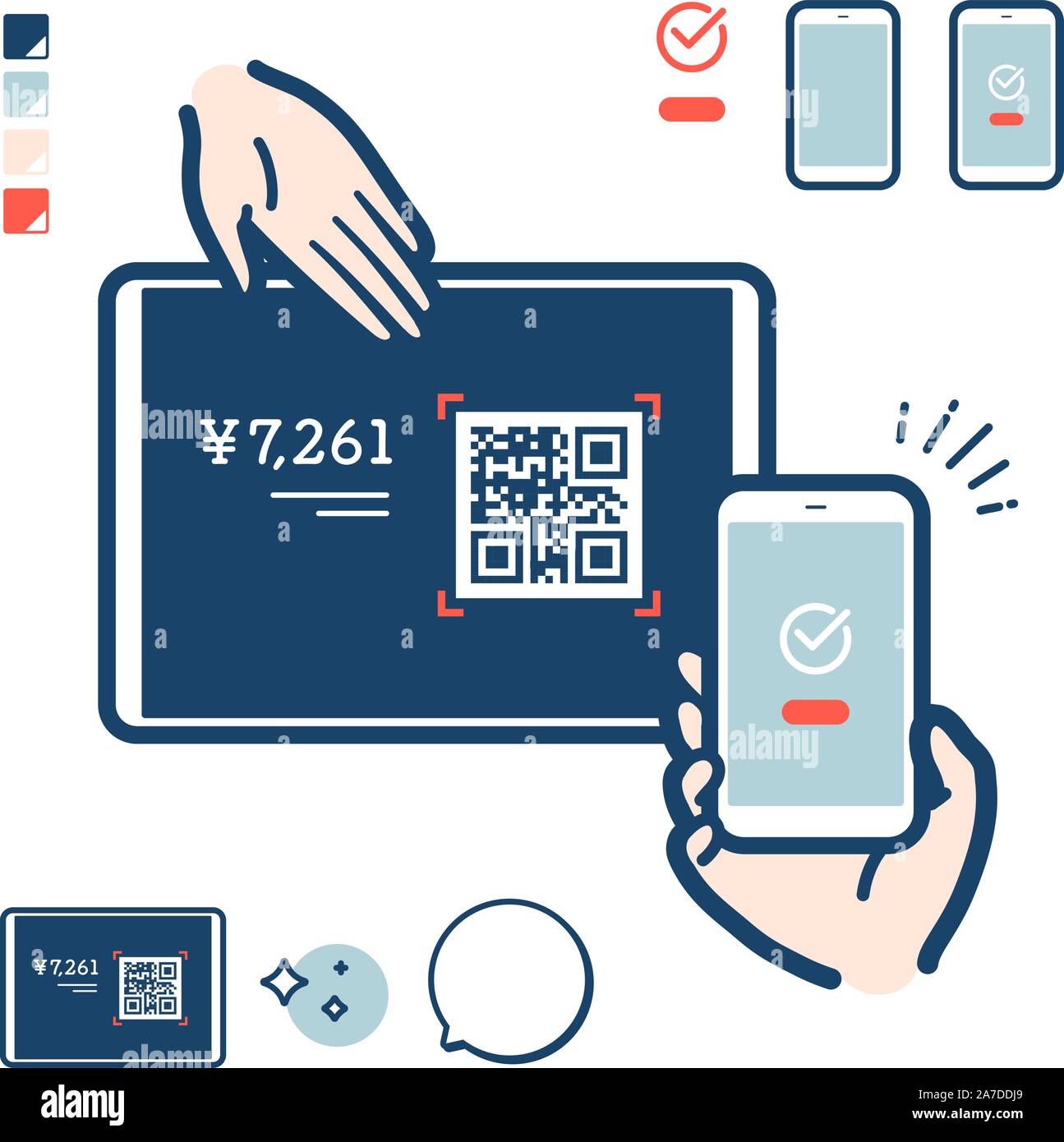 This is an illustration of QR code payment on a smartphone. It's vector ...