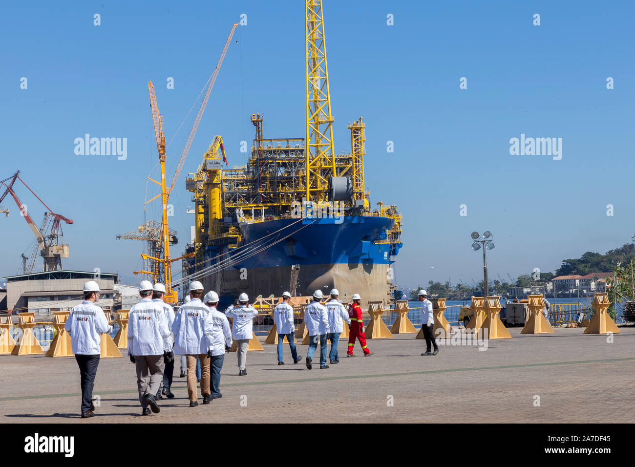 Shipyard in the bay of Rio de Janeiro for the assembly of large oil and ...