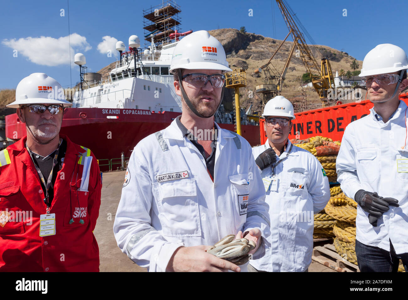 Shipyard in the bay of Rio de Janeiro for the assembly of large oil and ...