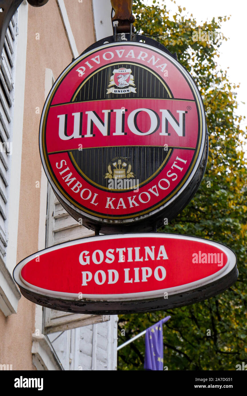 Union beer Brewery sign, Ljubljana, Slovenia Stock Photo - Alamy