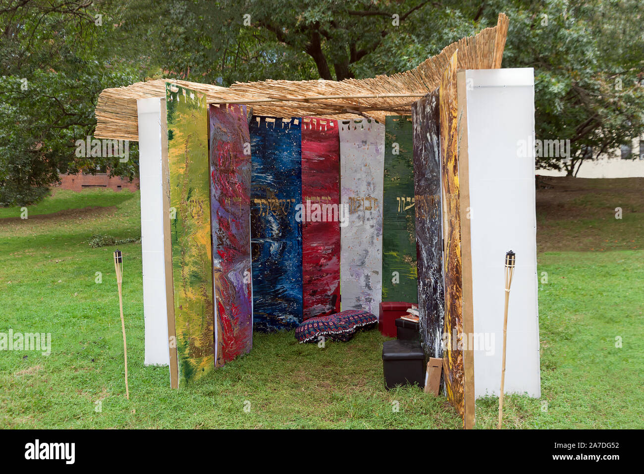 Sukkah, or Succah, temporary hut, on display for the Jewish holiday of ...