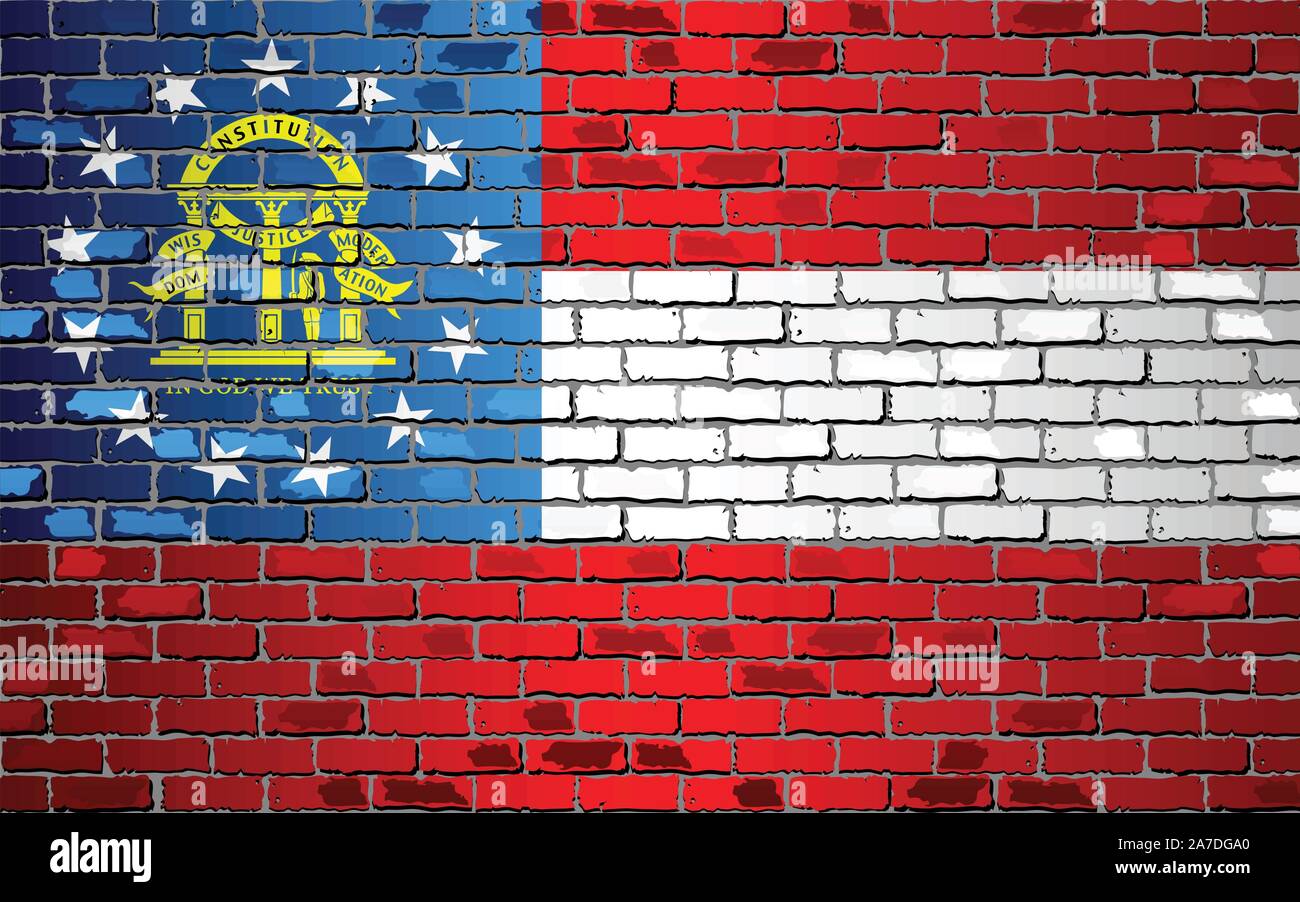 Shiny flag of Georgia on a brick wall - Illustration, Abstract grunge ...