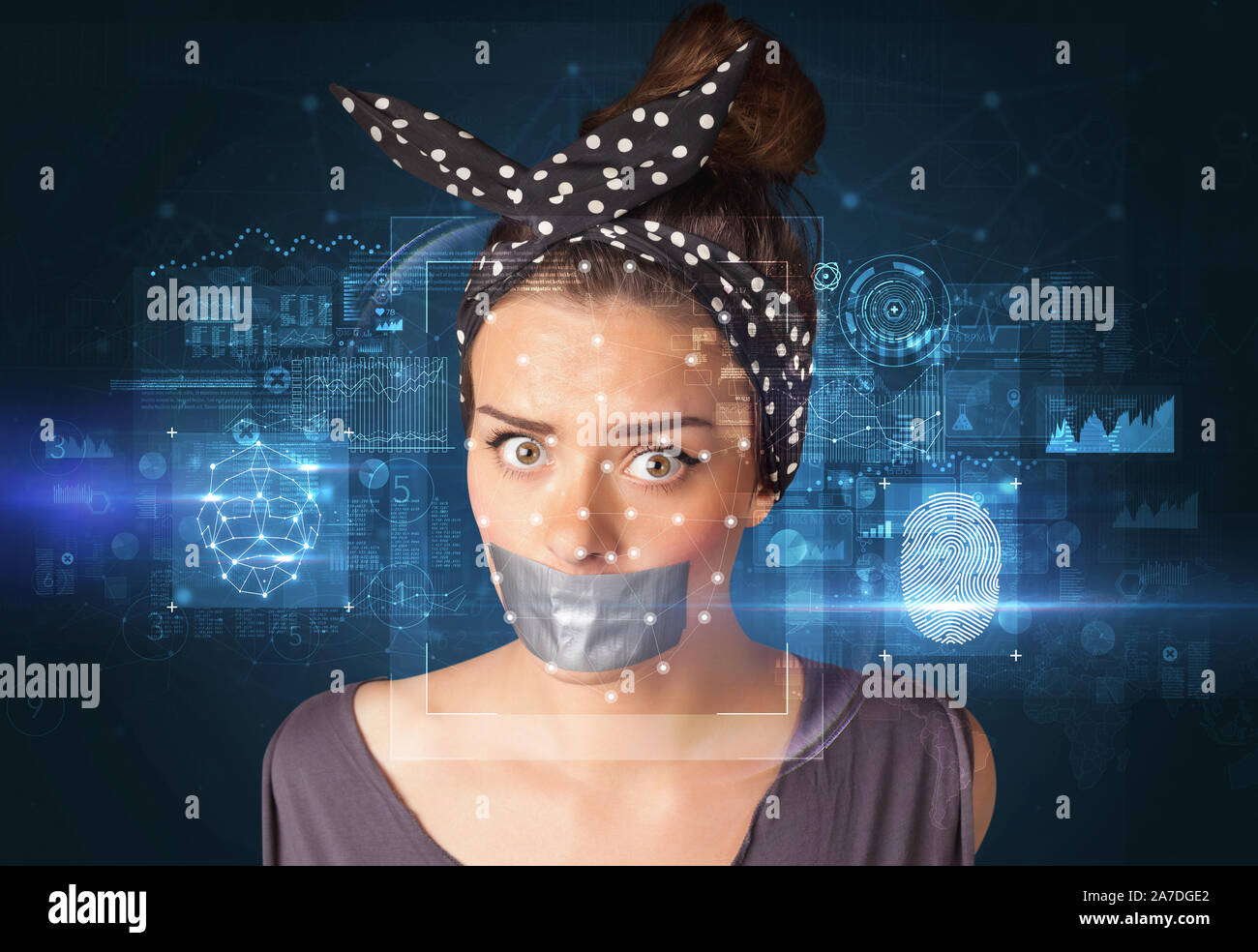 Biometric verification - face and fingerprint detection concept Stock ...