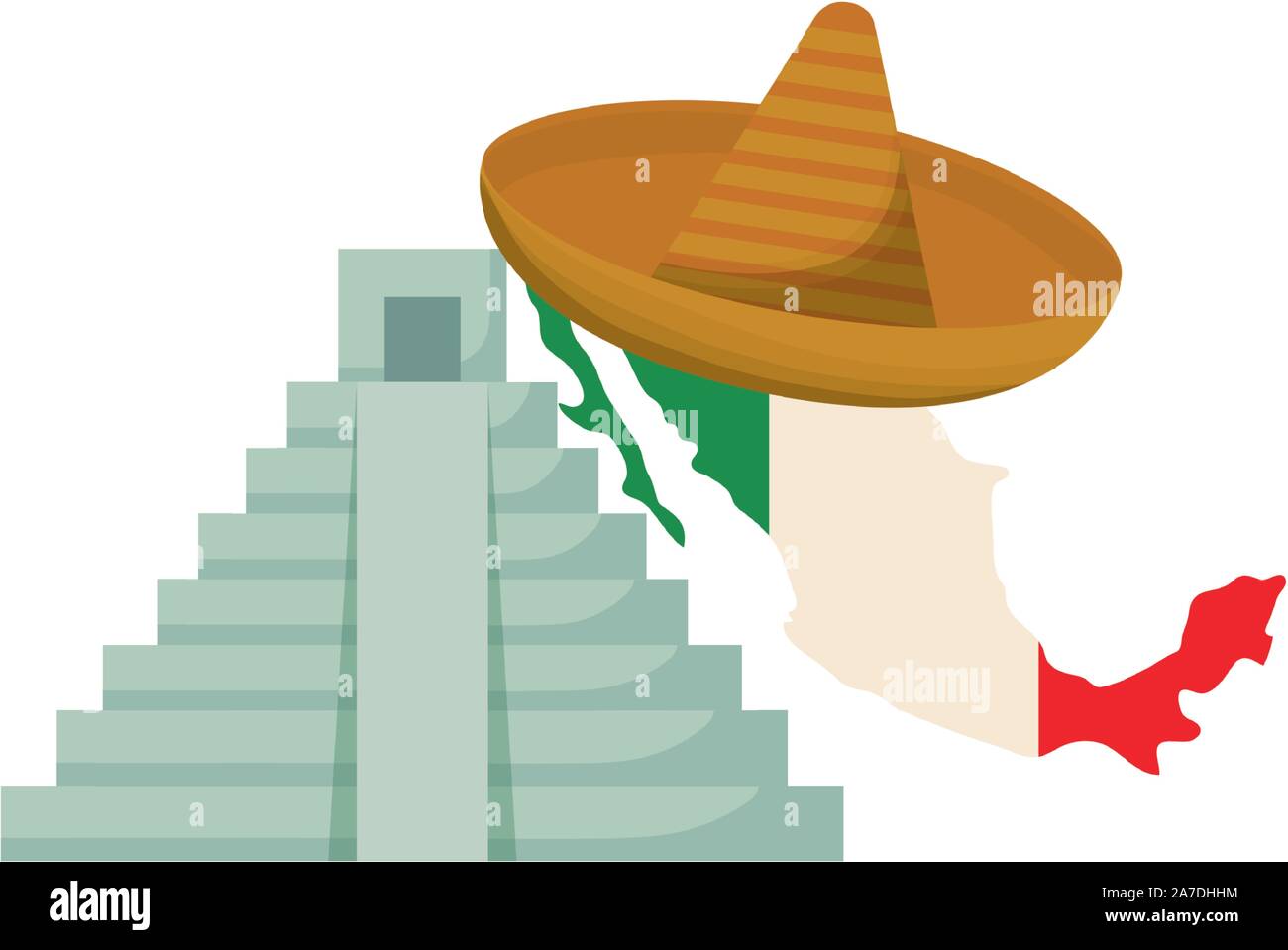 pyramid with map and hat mexican vector illustration design Stock ...