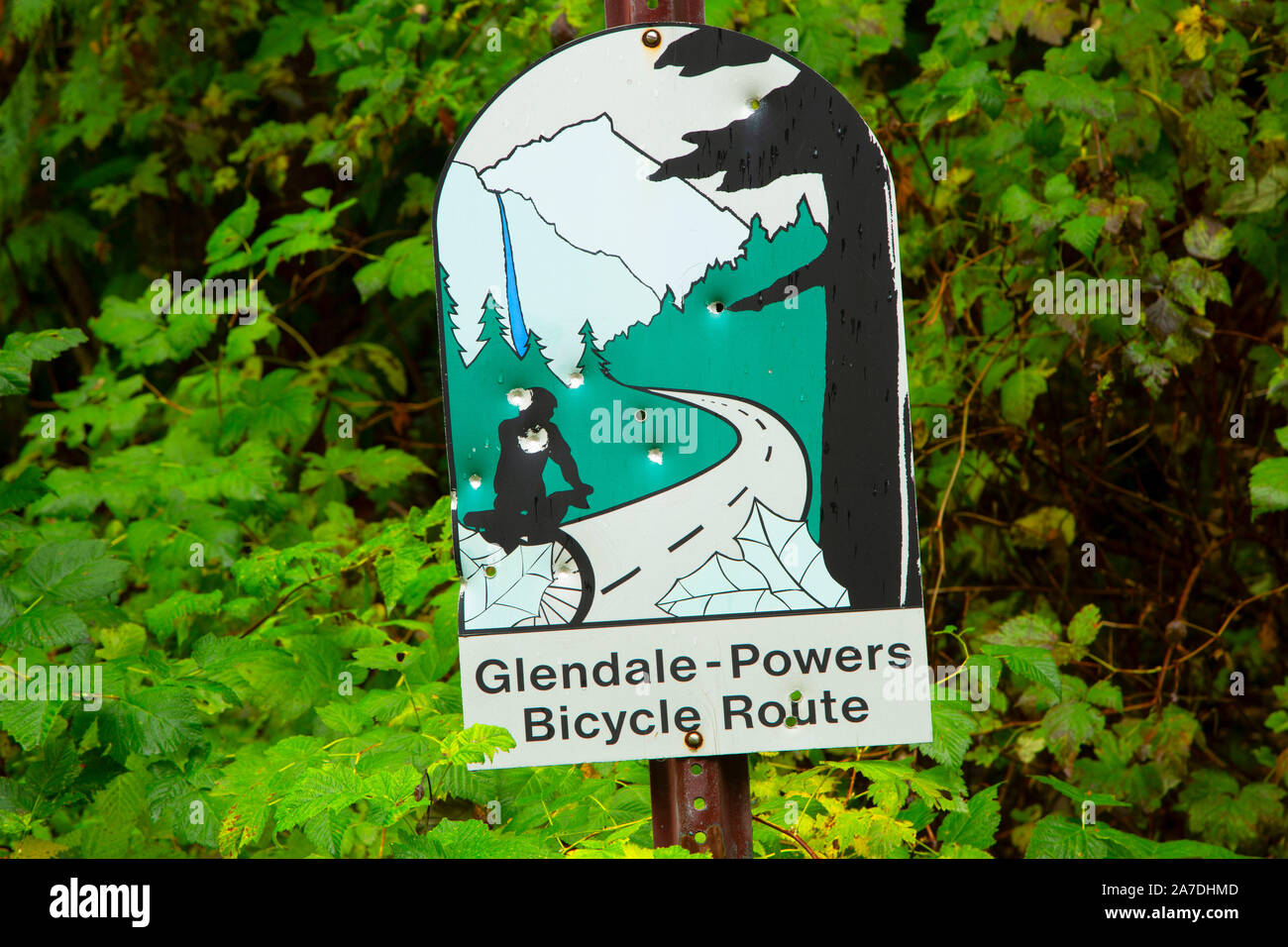 Glendale Power Bicycle Route sign, Siskiyou National Forest, Rogue ...