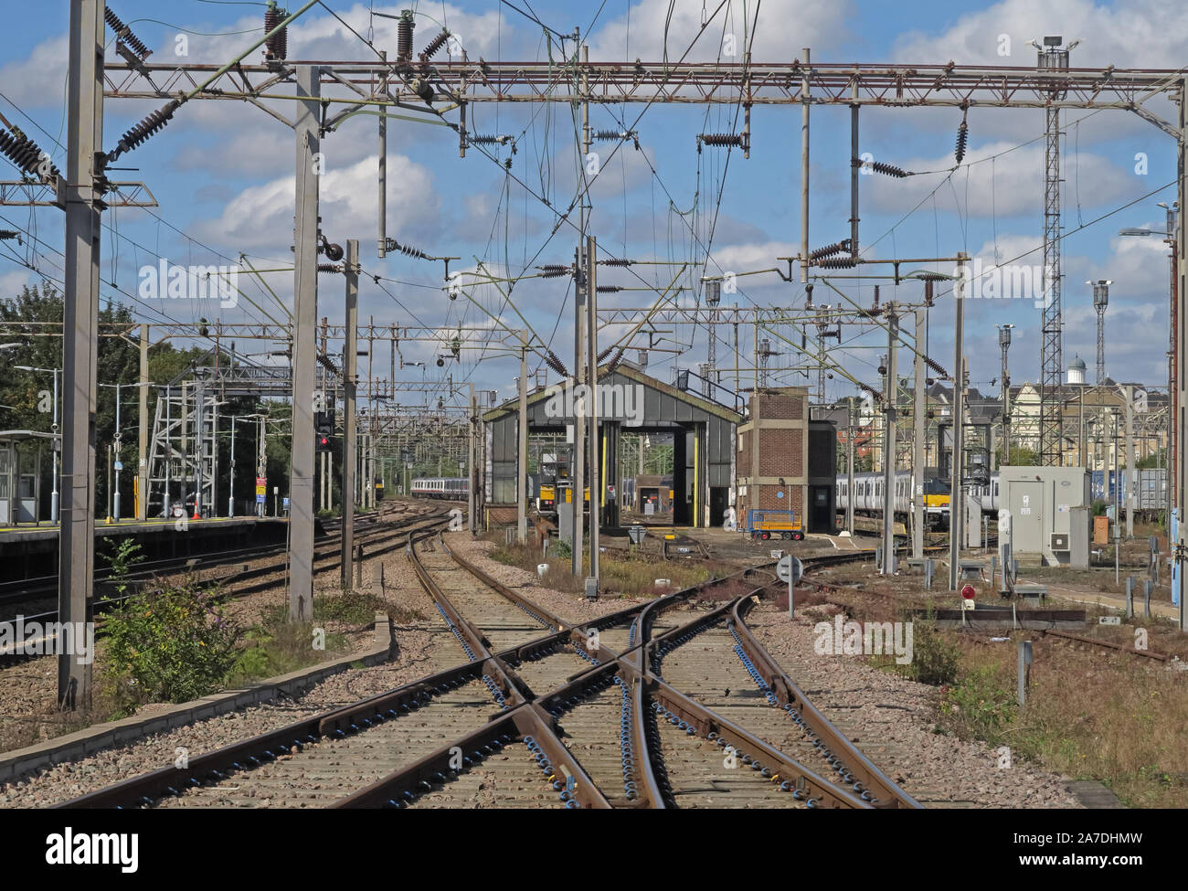 railway lines and overhead cables Cambridgeshire August Stock Photo - Alamy