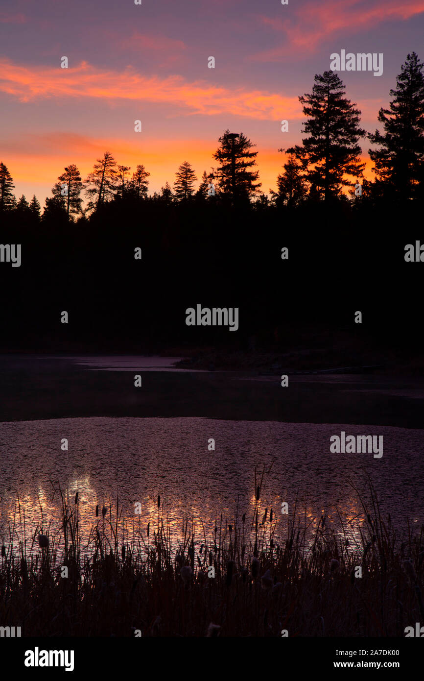 Bull Prairie Lake dawn, Umatilla National Forest, Oregon Stock Photo ...