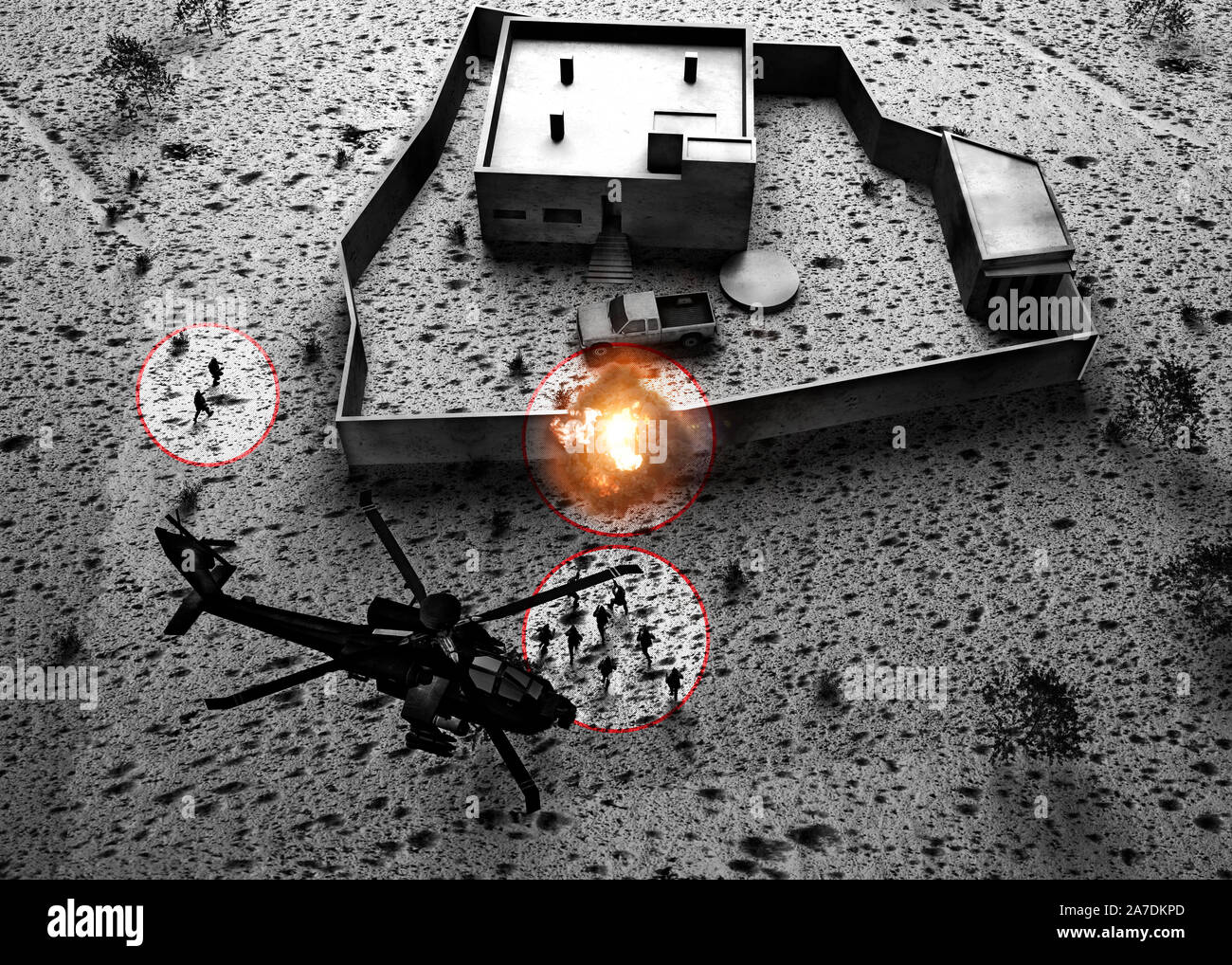 Raid on Al-Baghdadi compound in Barisha, Syria. 3d render. Secret ...