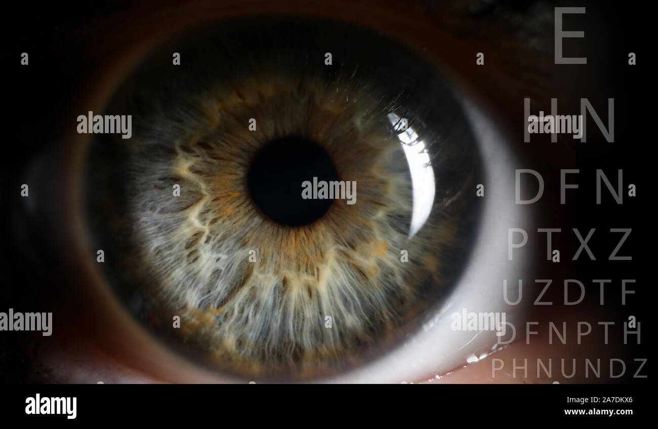 Eye with table for checking quality of vision Stock Photo - Alamy