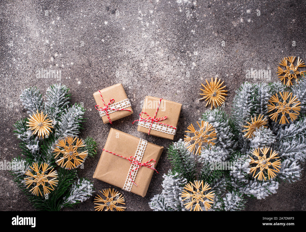 Christmas gift boxes in craft paper Stock Photo - Alamy