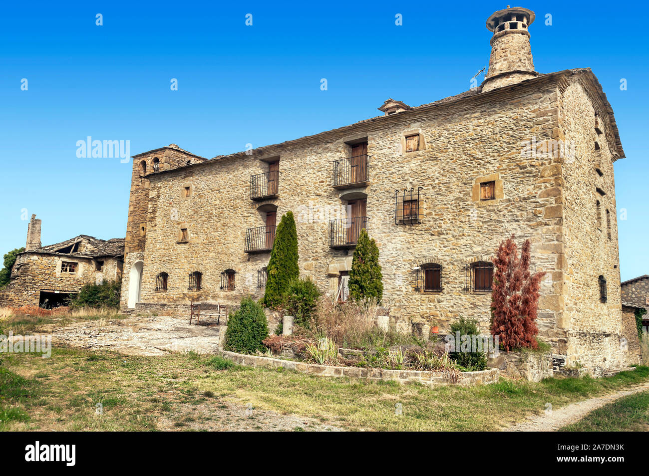 Village with stone houses in the Pyrenees mountains Stock Photo - Alamy