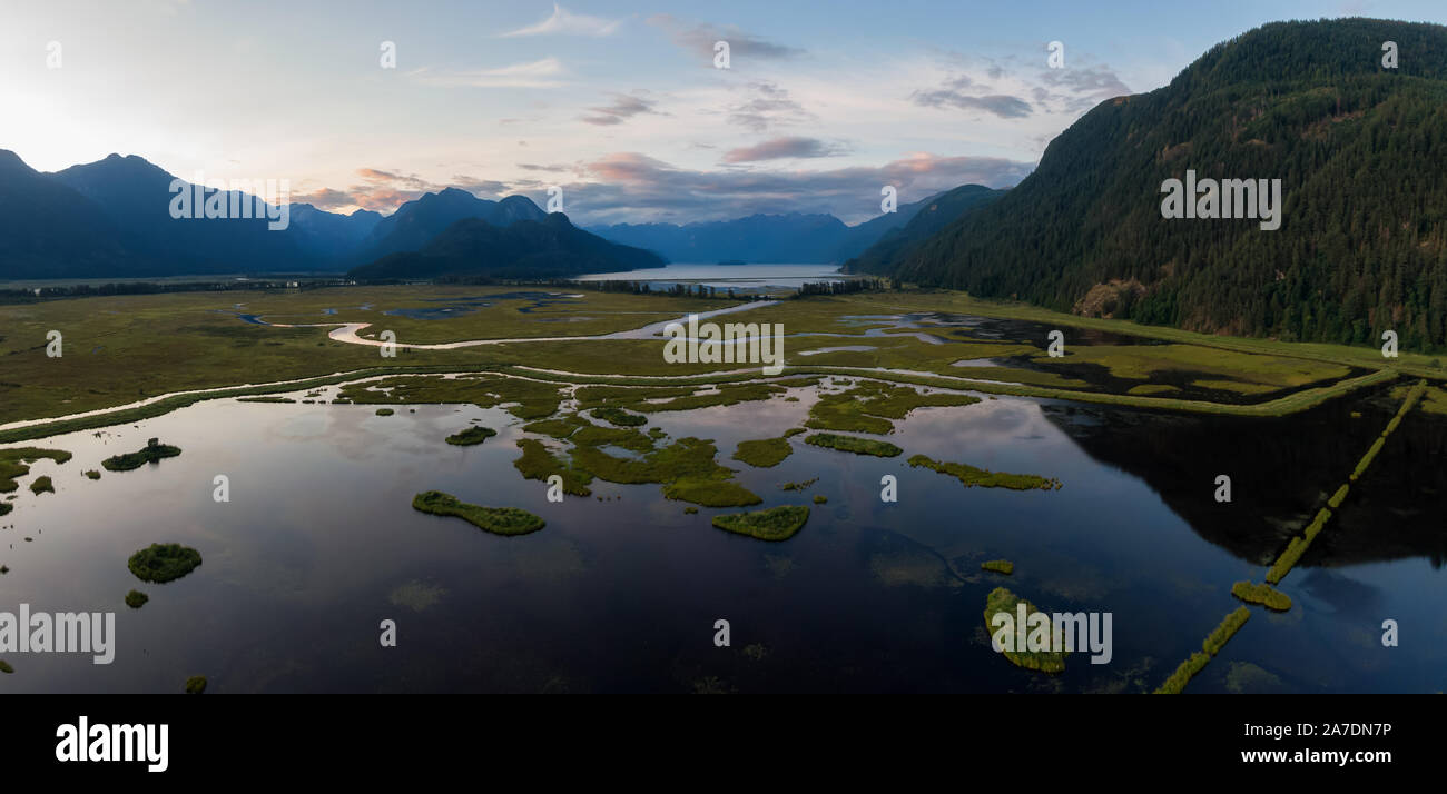 Beautiful Aerial Panoramic View of Canadian Mountain Landscape during a ...