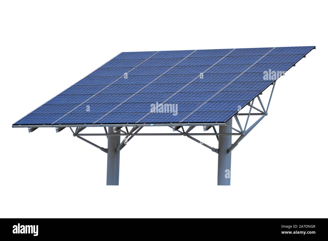 Solar panel isolated on white background. Wide installation on two ...