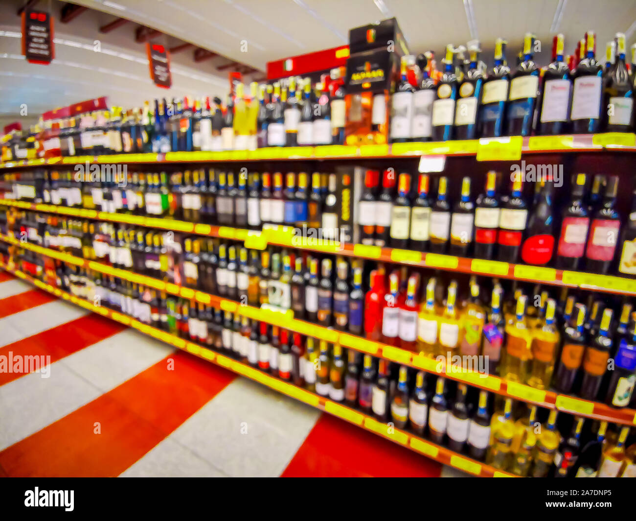 Convenience store shelves interior blur background , Blurred ...