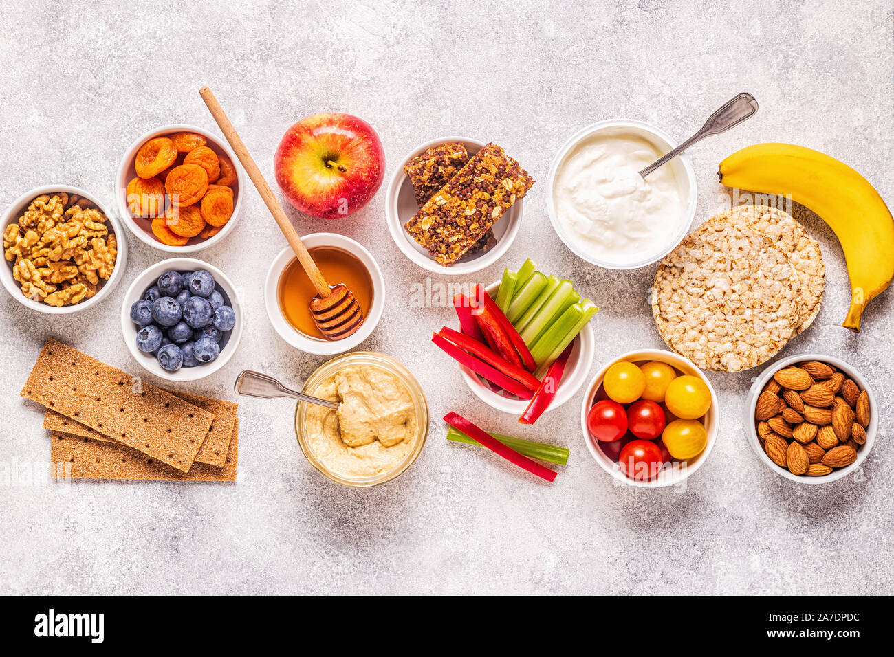 Healthy snack concept, top view Stock Photo - Alamy