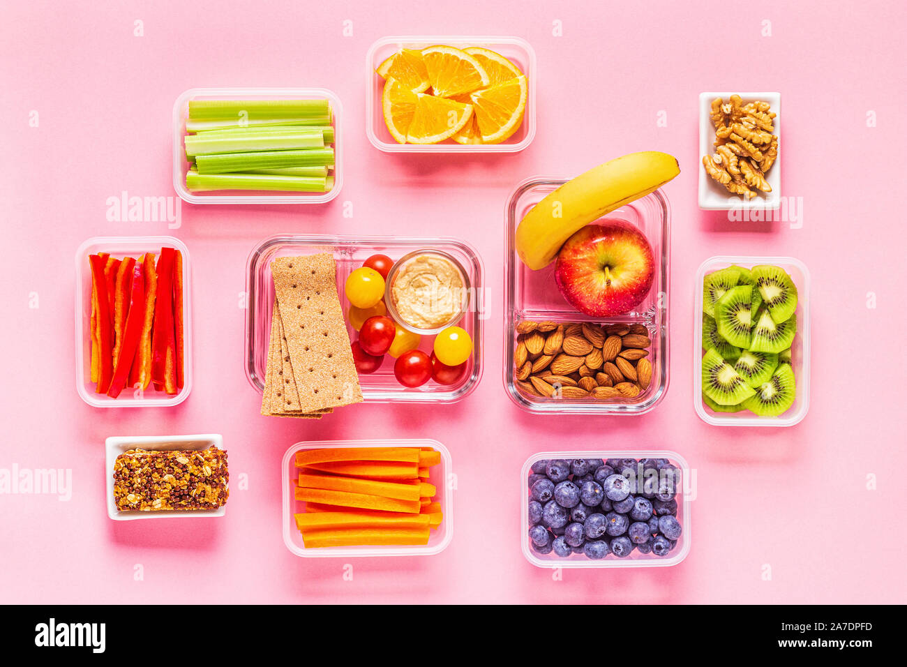 Healthy snack on a pastel background, top view Stock Photo - Alamy
