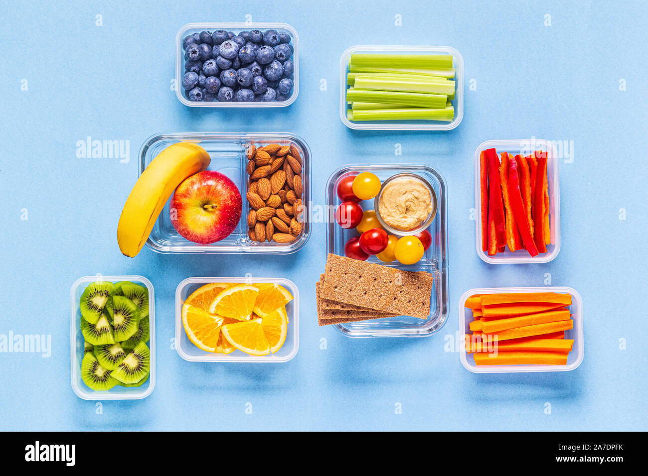 Healthy snack on a pastel background, top view Stock Photo - Alamy
