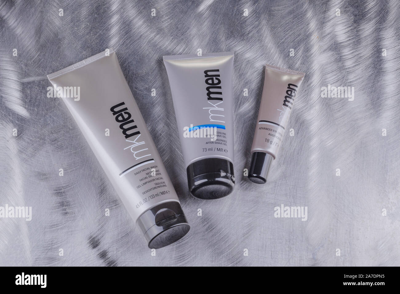 Mary Kay for men cosmetics isolated on metal background. Mary Kay is ...