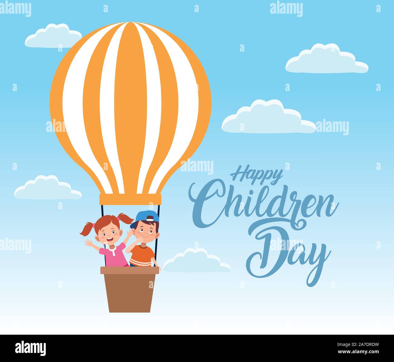 happy children day celebration with kids flying Stock Vector Image ...