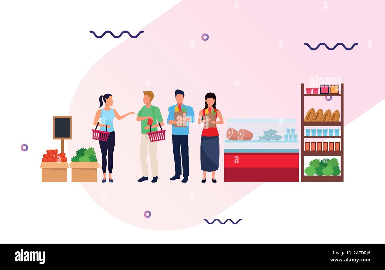 grocery stores with people characters Stock Vector Image & Art - Alamy
