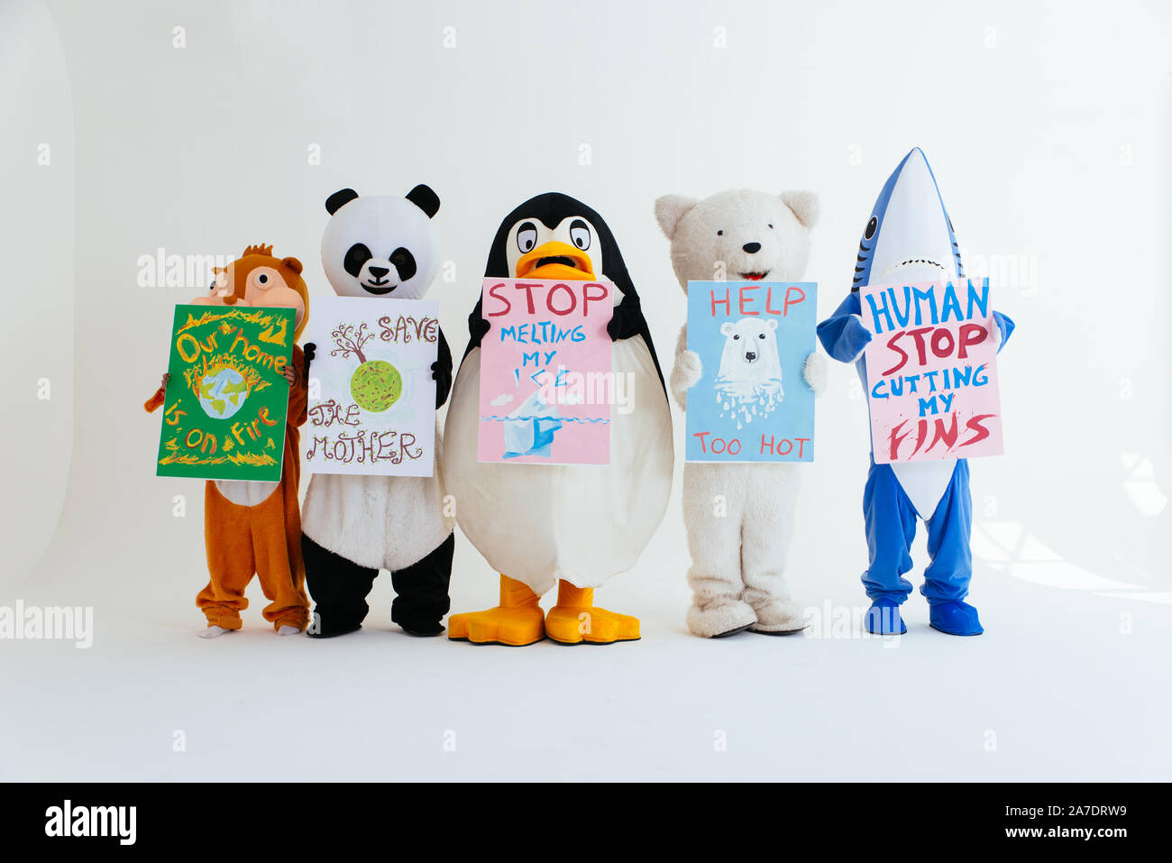 Polar bear and animal mascots characters with a message for humanity ...