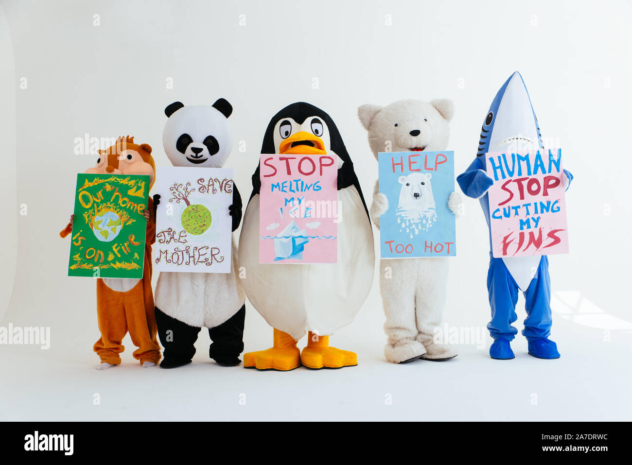 Polar bear and animal mascots characters with a message for humanity ...
