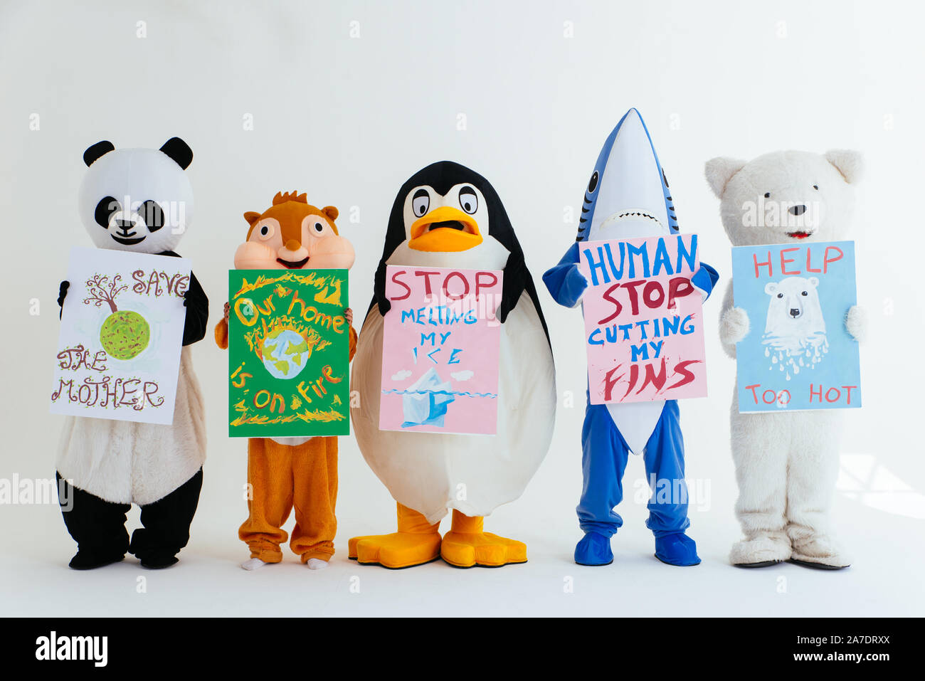 Polar bear and animal mascots characters with a message for humanity ...