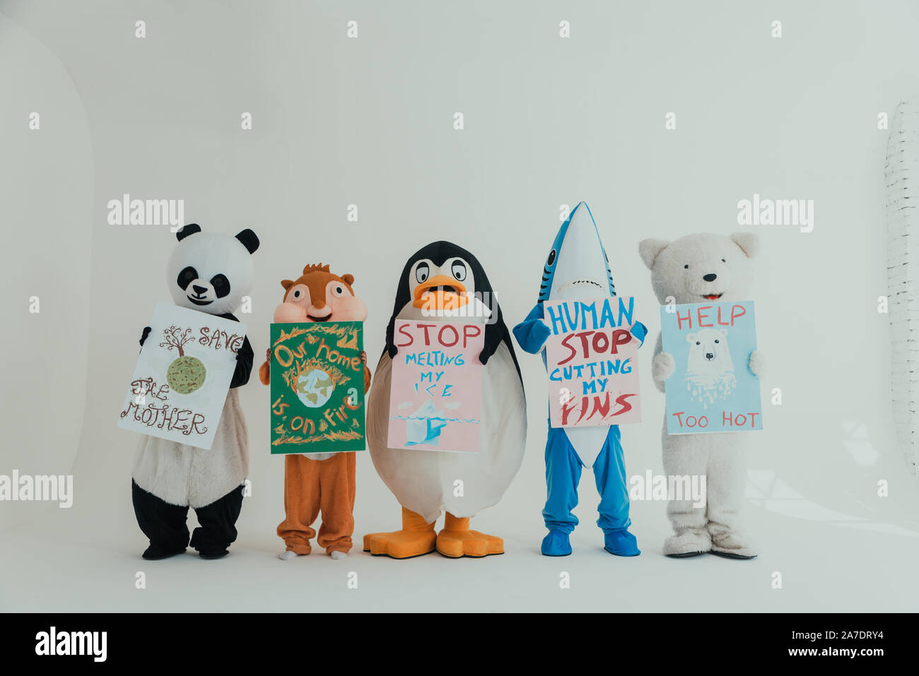 Polar bear and animal mascots characters with a message for humanity ...
