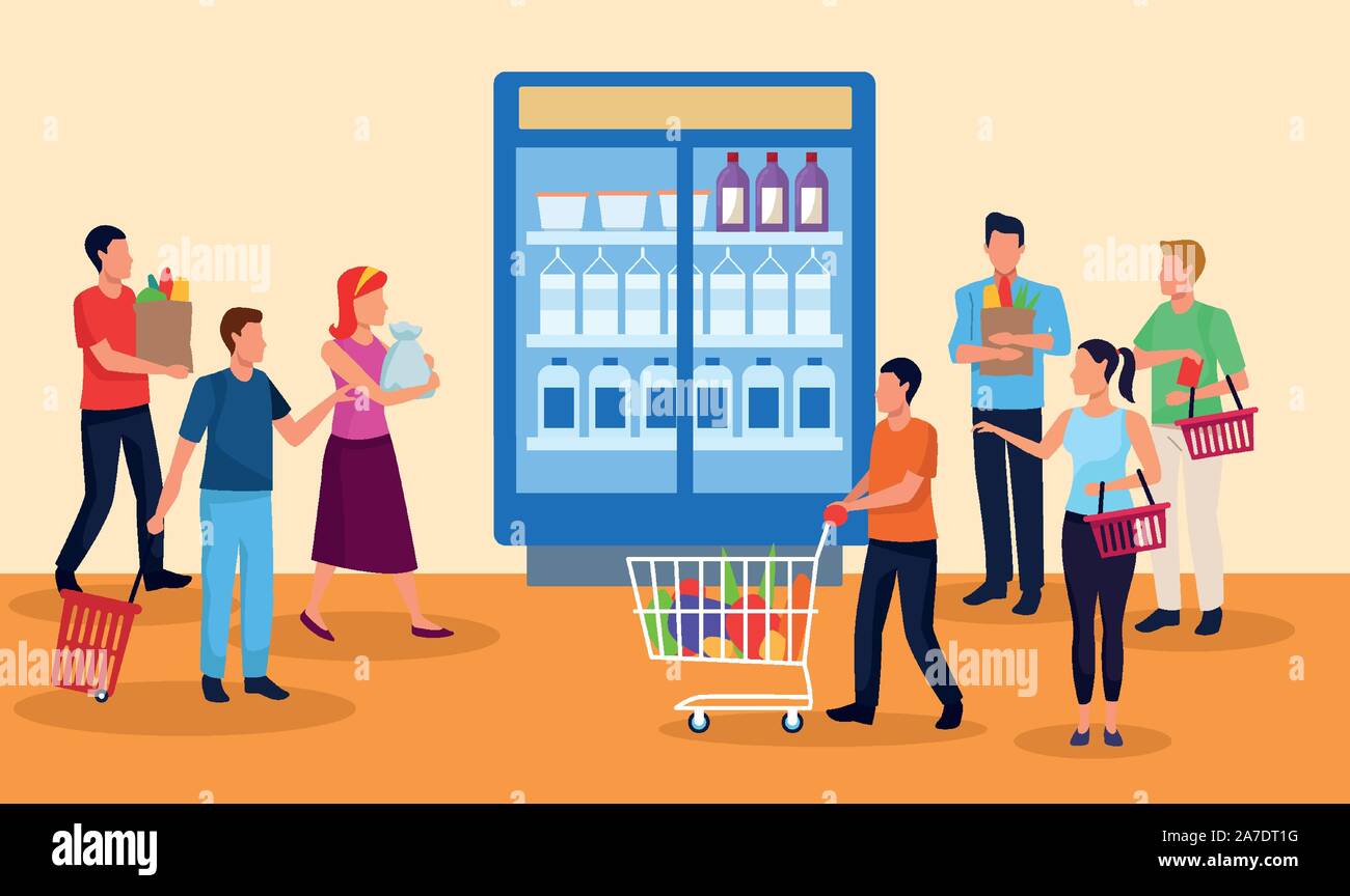 grocery stores with people characters Stock Vector Image & Art - Alamy