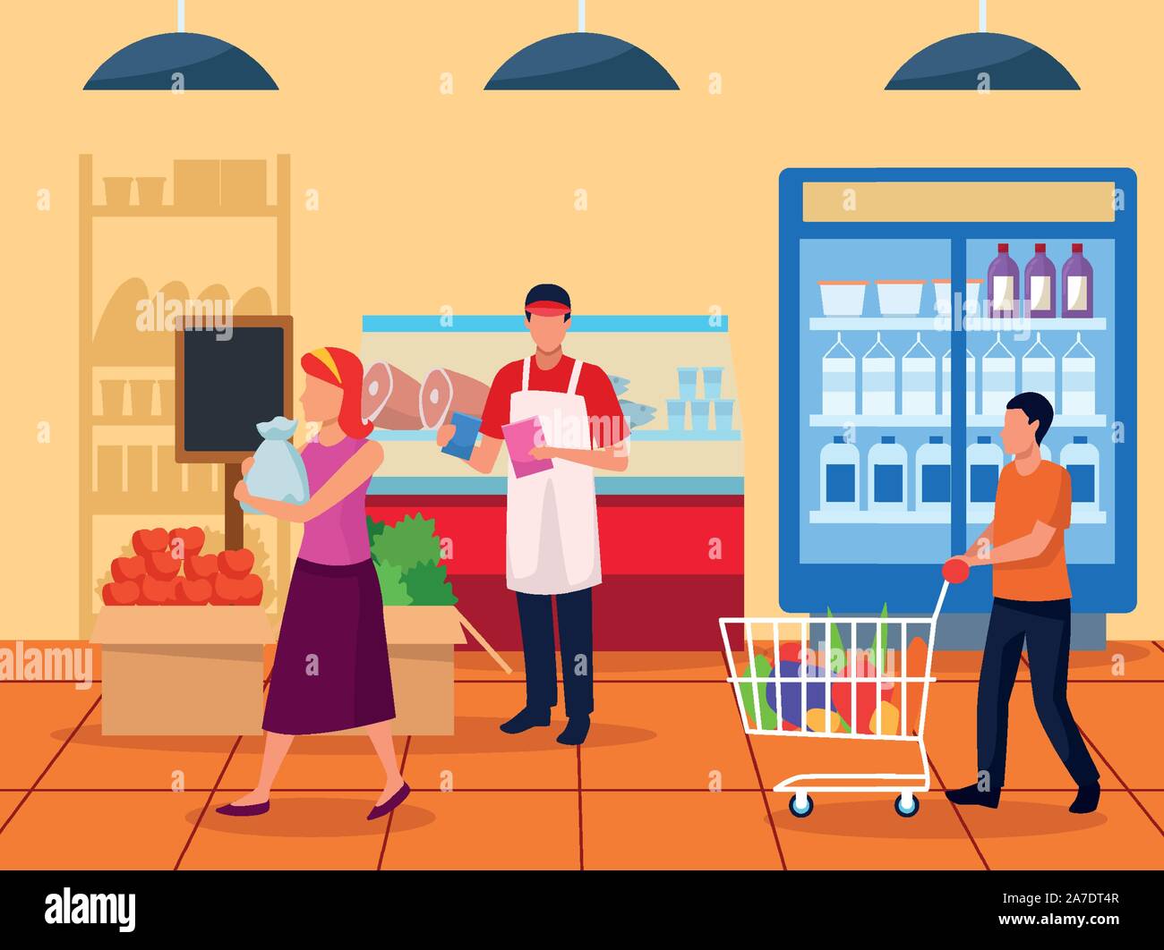 grocery stores with people characters Stock Vector Image & Art - Alamy