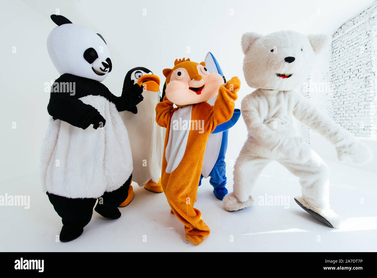 Group of mascots doing party. Concept about carnival, animals rights ...