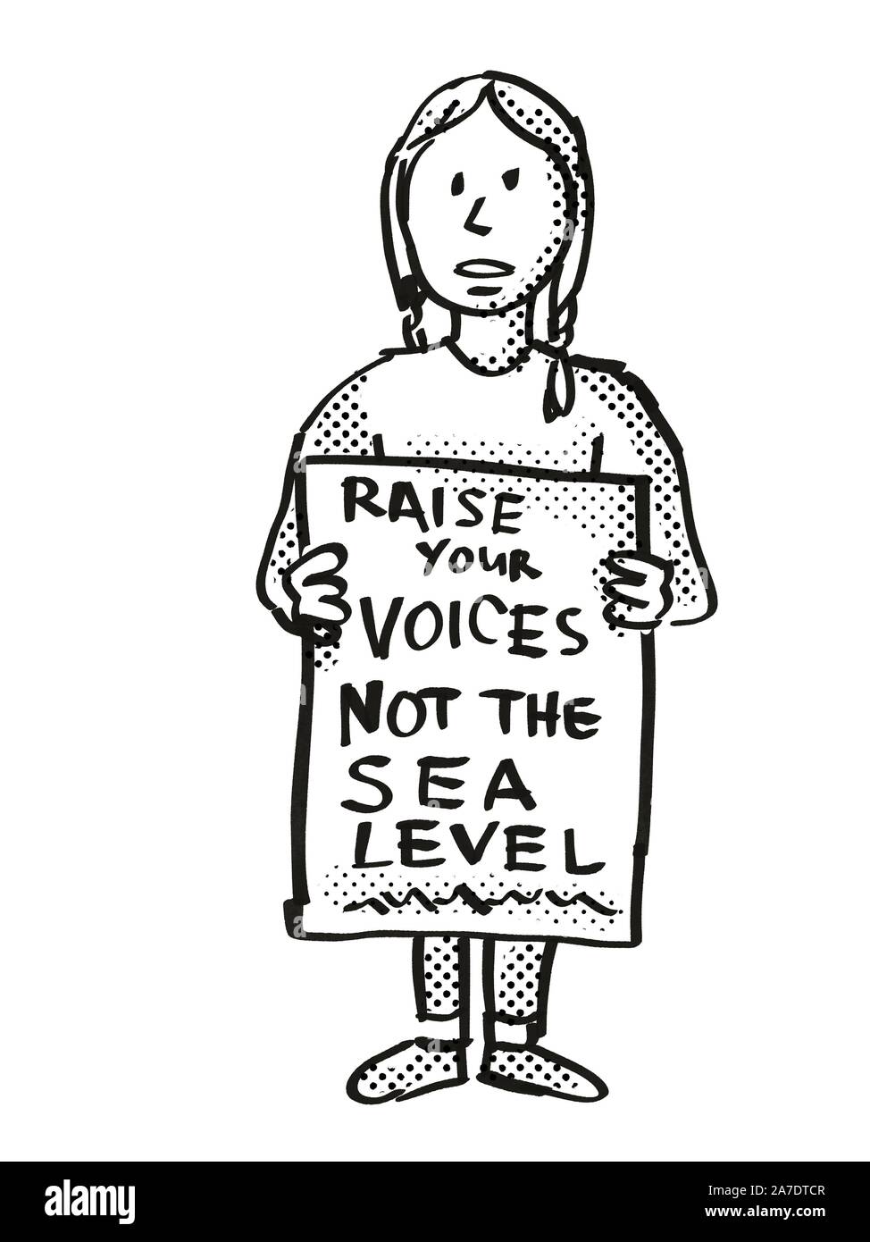 Cartoon style illustration of a young student or child with placard ...