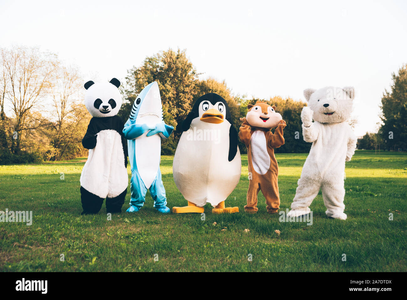 Group of mascots doing party. Concept about carnival, animals rights ...